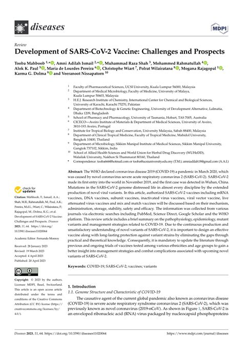 Pdf Development Of Sars Cov 2 Vaccine Challenges And Prospects