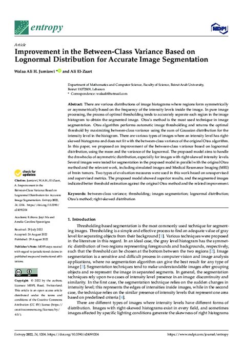 Pdf Improvement In The Between Class Variance Based On Lognormal Distribution For Accurate