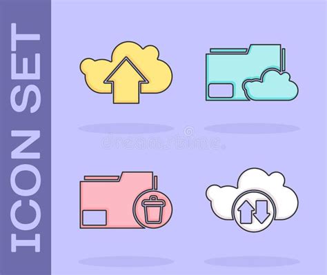 Set Cloud Download And Upload Cloud Upload Delete Folder And Cloud Storage Text Document