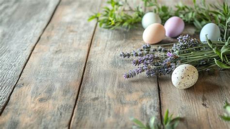 A Rustic Wooden Table With A Soft Spring Theme Featuring Digital Stock