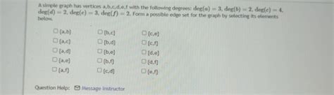 Solved A Simple Graph Has Vertices A B C D E F With The Chegg