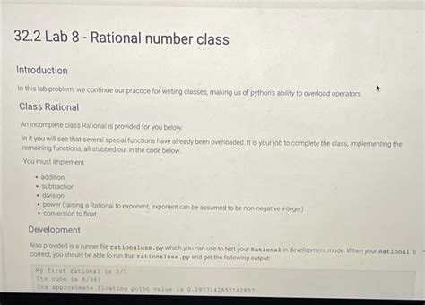 Solved 322 Lab 8 Rational Number Class Introduction In