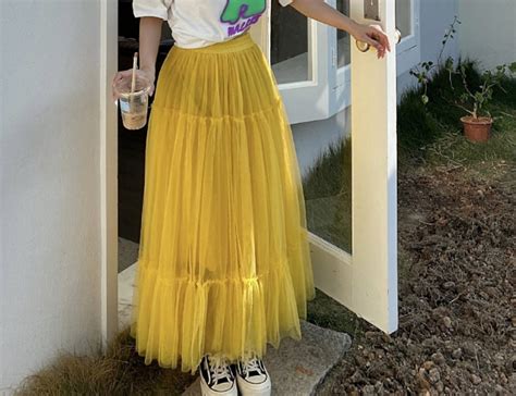 옐로우 캉캉 샤 스커트 유니크 샤 스커트 에이블리