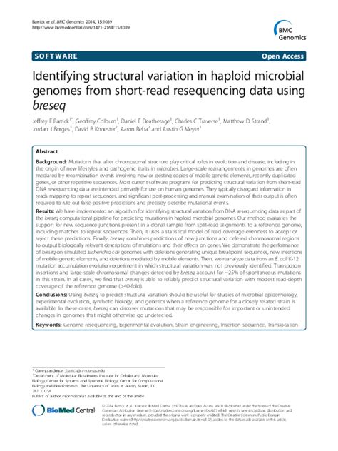 Pdf Identifying Structural Variation In Haploid Microbial Genomes From Short Read Resequencing