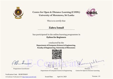 python programming learningjourney codluniversityofmoratuwa zahra