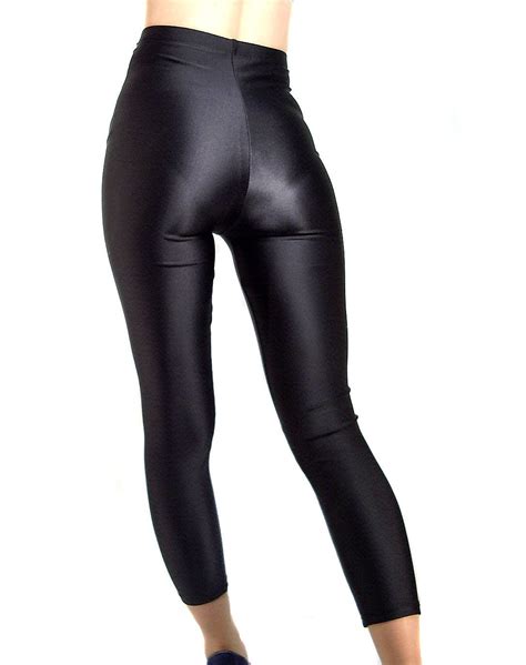 High Waisted Black Shiny Spandex Leggings Etsy