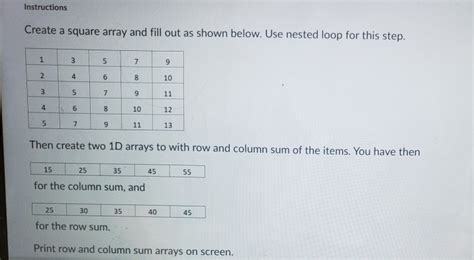 Solved Instructions Create A Square Array And Fill Out As Chegg Com