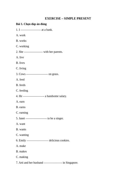 Exercise 1 Simple Present Pdf