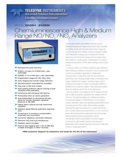 Chemiluminescence Nono2nox Analyzer Teledyne Api Pdf Catalogs Technical Documentation
