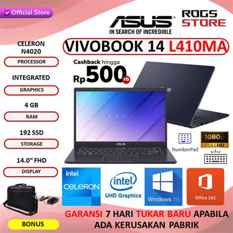 Promo Laptop Asus Vivobook 14 L410ma Intel N4020 4gb 320 Ssd W10 14fhd