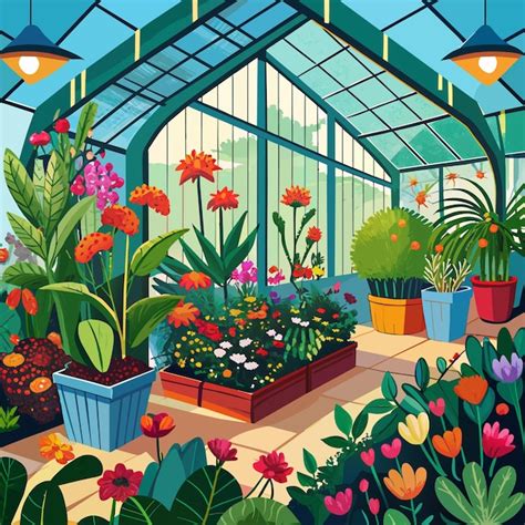 온실 꽃 재배 터 그래픽 일러스트레이션 Eps 소스 파일 형식 손실없는 스케일링 프리미엄 Ai 생성 벡터