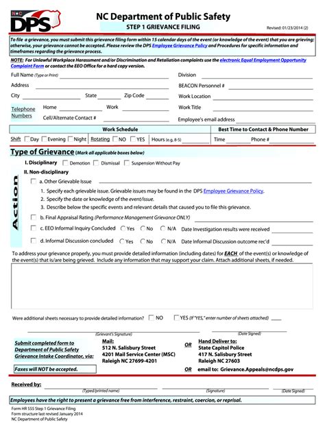 Fillable Online Nccrimecontrol Step 1 Grievance Filing Grievance Filing Form Must Be Submitted