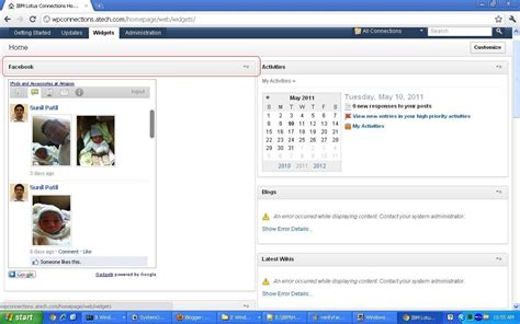 Sunil S Notes Adding Facebook Iwdiget On The Connections Home Page