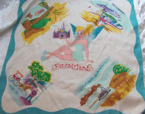 Vintage Tinkerbell Disneyland Souvenir Rayon Scarf 30 Inch 76cm