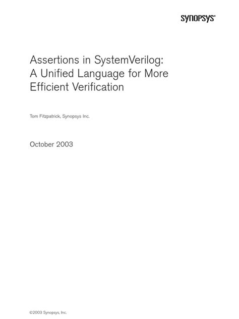 Assertions In Systemverilog A Unified Language For More Efficient Verification Pdf Formal