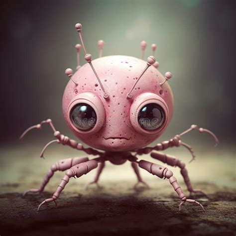 Robotic Pink Buglike Creature With Pink Gears Pink Eyes And Features