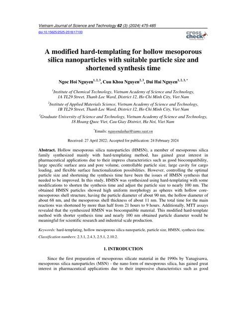 PDF A Modified Hard Templating For Hollow Mesoporous Silica