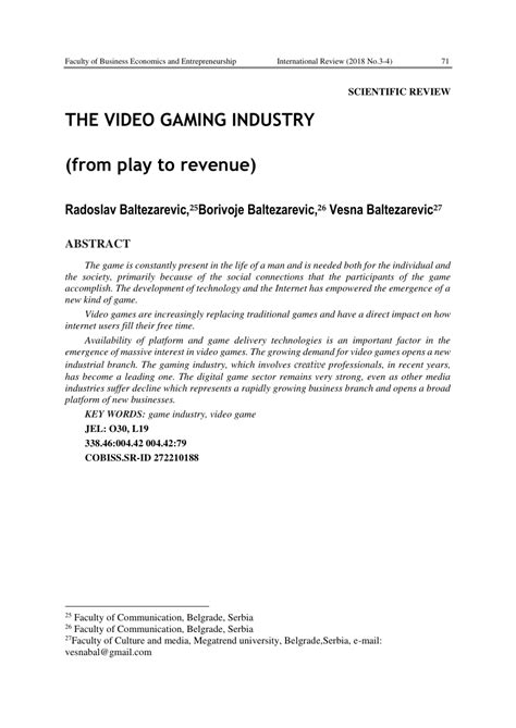 PDF THE VIDEO GAMING INDUSTRY From Play To Revenue