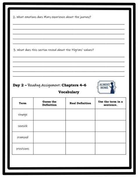 Almost Home Daily Reading Assignments By Educational Inspiration