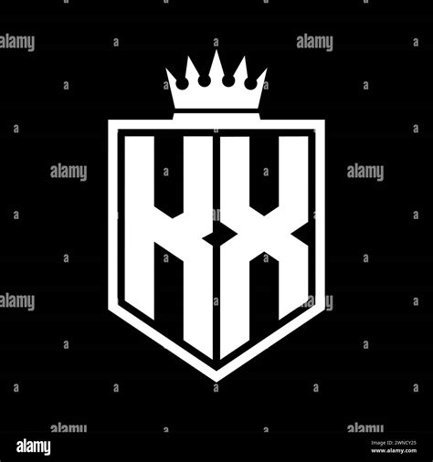 Kx Letter Logo Monogram Bold Shield Geometric Shape With Crown Outline