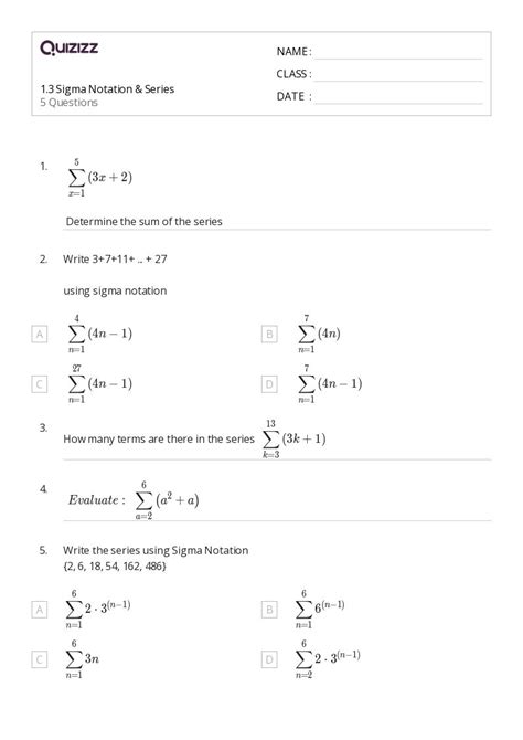 50 Sigma Notation Worksheets For 11th Year On Quizizz Free And Printable