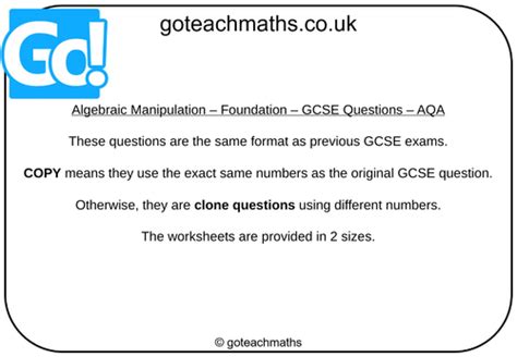 Algebraic Manipulation Gcse Questions Foundation Aqa Teaching