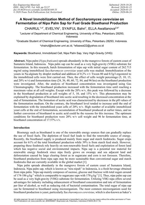 Pdf A Novel Immobilization Method Of Saccharomyces Cerevisiae On