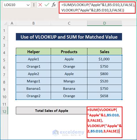 How To Use Vlookup To Sum Multiple Rows In Excel 4 Methods