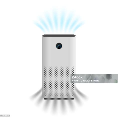 흰색 배경에 고립 된 디지털 화면이 있는 공기 청정기 벡터 일러스트 레이 션 3차원 형태에 대한 스톡 벡터 아트 및 기타 이미지 3차원 형태 가습기 거실 Istock