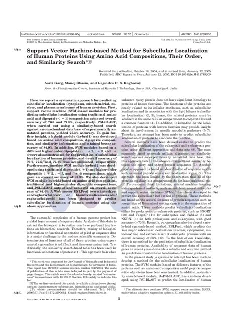 pdf support vector machine based method for subcellular localization of human proteins using