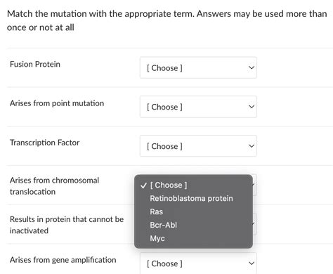 Solved Match The Mutation With The Appropriate Term Answers Chegg Com