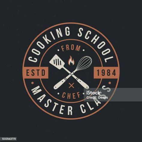 요리 클래스 빈티지 로고 주걱과 거품기로 학교 배지를 요리합니다 음식 스튜디오 요리 과정 요리 학교 주방을위한 엠블럼 템플릿