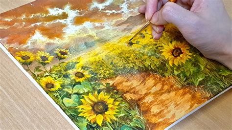 해바라기 꽃밭을 그리는 방법 아크릴화 힐링그림 Youtube