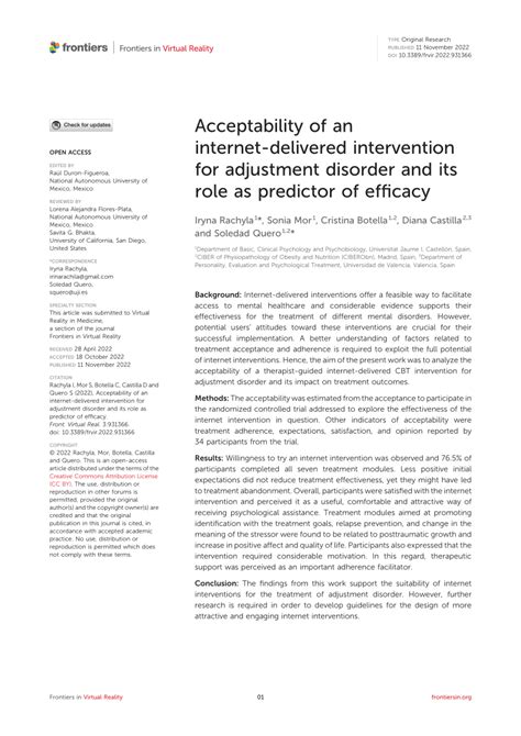 Pdf Acceptability Of An Internet Delivered Intervention For Adjustment Disorder And Its Role