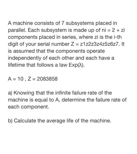 Solved A Machine Consists Of 7 Subsystems Placed In