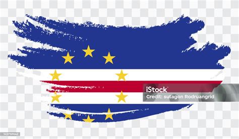 카보 베르데 국기와 그루지 브러시 스트로크 수채화 그림 깃발 포스터 국기의 배너 스타일 수채화 그리기 투명한 배경에 격리된