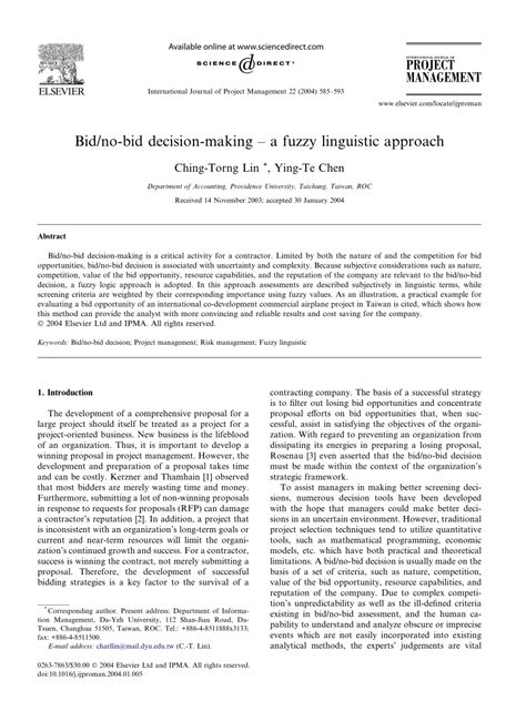Pdf Bid No Bid Decision Making—a Fuzzy Linguistic Approach