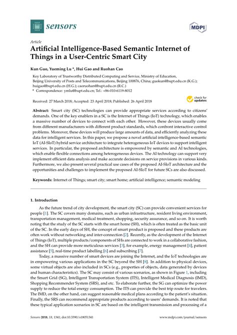 Pdf Artificial Intelligence Based Semantic Internet Of Things In A User Centric Smart City