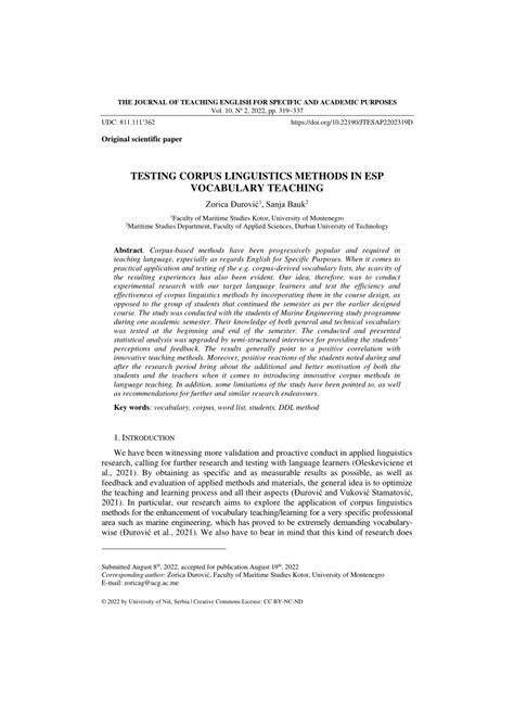 Pdf Testing Corpus Linguistics Methods In Esp Vocabulary Teaching