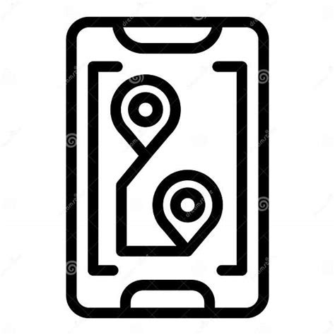 Black And White Line Art Of A Smartphone Showing A Gps Map With Location Pins Stock Vector