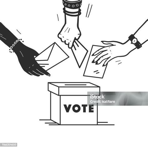 인간의 손으로 벡터 투표 그림 흰색 배경에 격리 투표 게시판 및 투표 상자 투표에 대한 스톡 벡터 아트 및 기타 이미지 투표 드로잉 선거 Istock