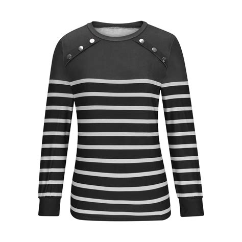 Aherbiu Spring Fall Tops For Women Long Sleeve Striped Crew Neck Pullover Blouse Tunic Top T