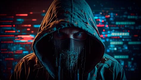 Premium Photo Hooded Hacker In Front Of A Computer Cyberwar Generative Ai