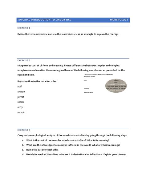 Exercises For Tutorial Morphology Pdf Morphology Linguistics Word