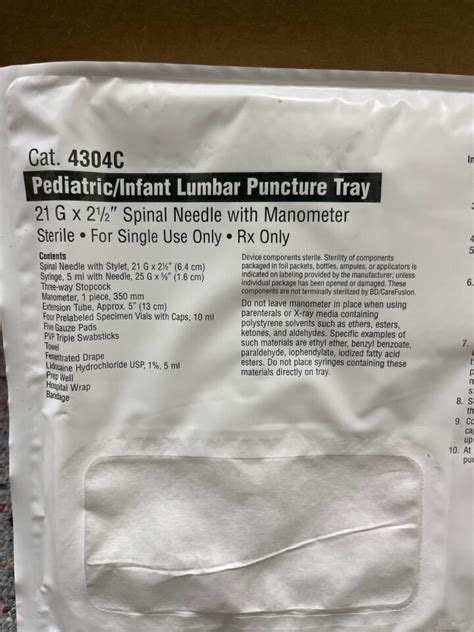 Nuevo Carefusion 4304c Pediatricinfant Lumbar Puncture Tray 21g X 2 1