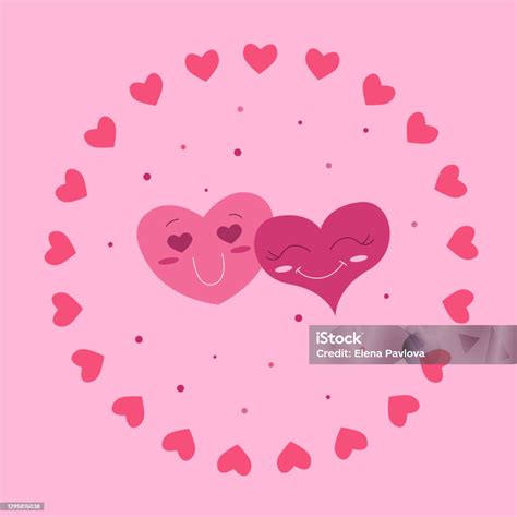 귀여운 마음이 웃고 있습니다 발렌타인 데이엽서 행복한 얼굴 원 벡터 일러스트레이션의 형태로 작은 분홍색 하트 2월에 대한 스톡 벡터 아트 및 기타 이미지 Istock