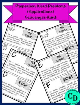 Proportion Word Problems Applications Scavenger Hunt Tpt
