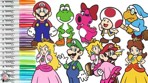 Super Mario Bros Coloring Book Compilation Mario Luigi Peach Kamek Toad