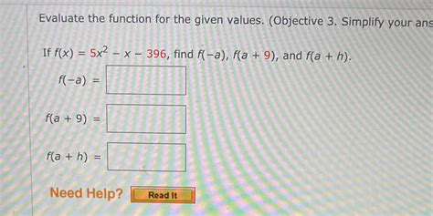 Solved Evaluate The Function For The Given Values Objective 3