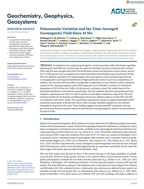 Pdf Paleosecular Variation And The Time‐averaged Geomagnetic Field